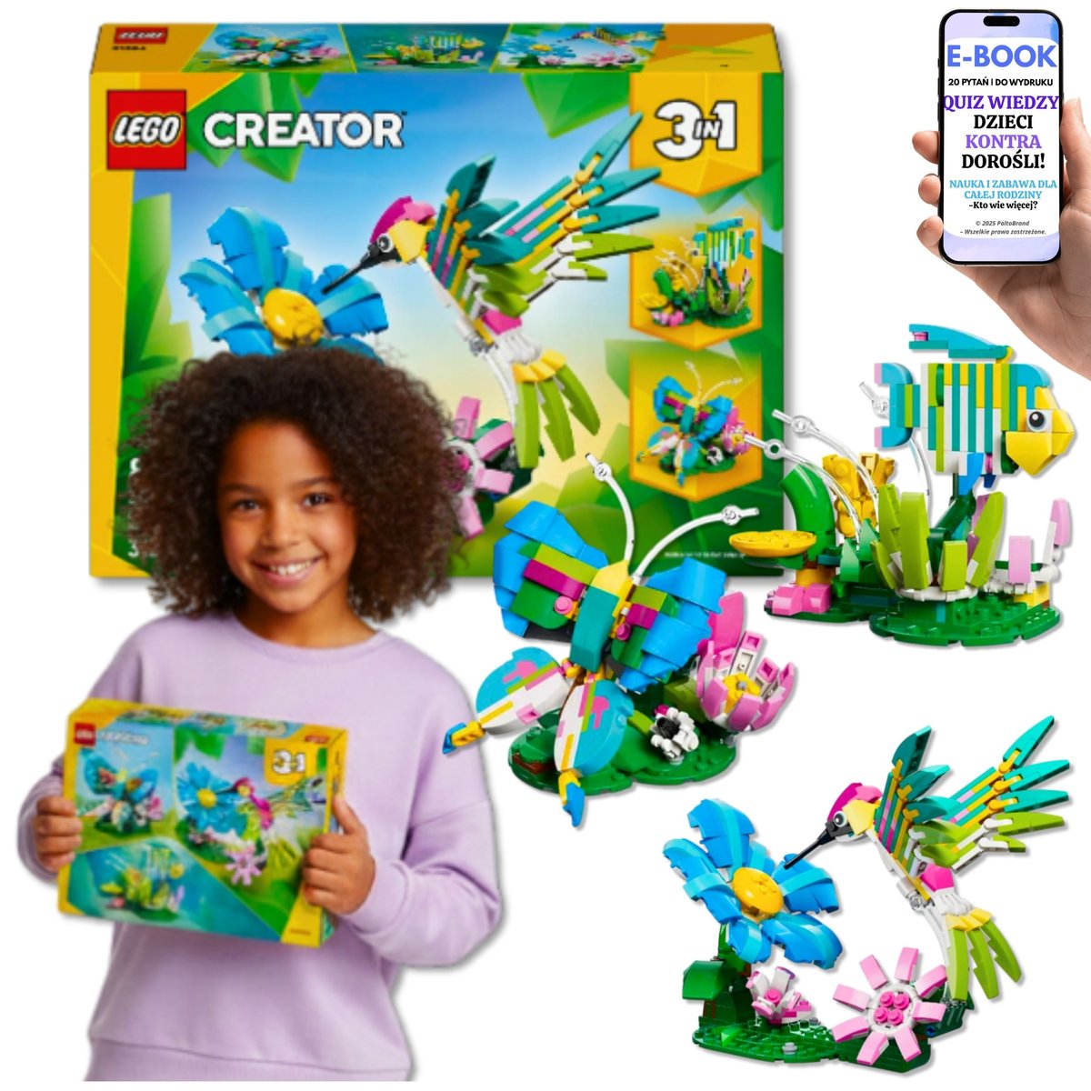 KLOCKI LEGO 3w1 Koliber Motyl Ryba Dzikie Zwierzęta (31384) Zestaw Lego ...