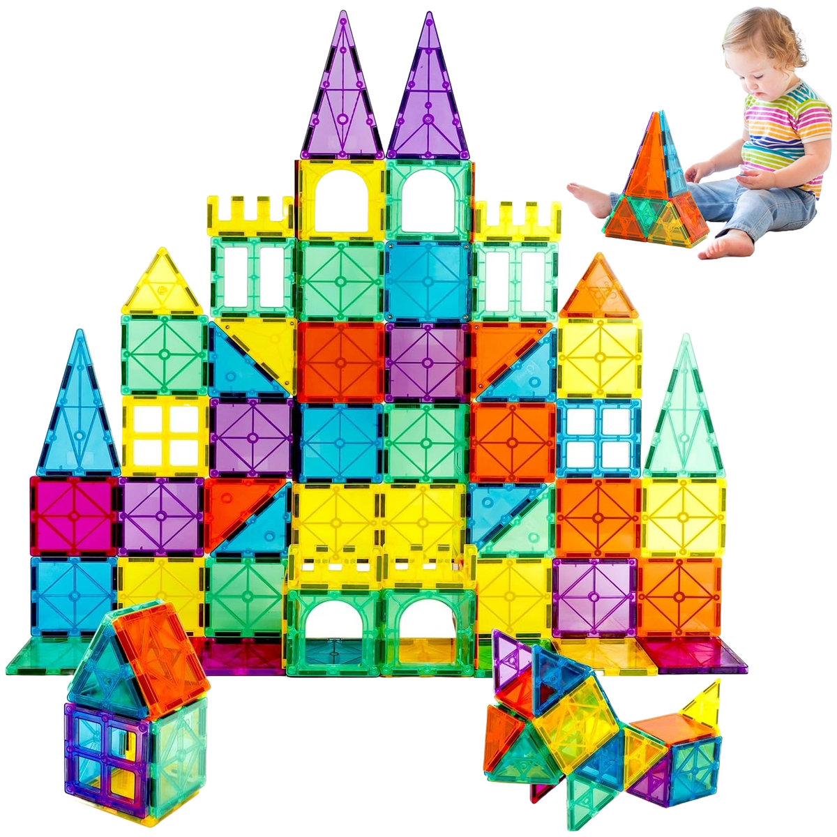 KLOCKI MAGNETYCZNE KONSTRUKCYJNE DLA DZIECI MONTESSORI EDUKACYJNE (100 ...