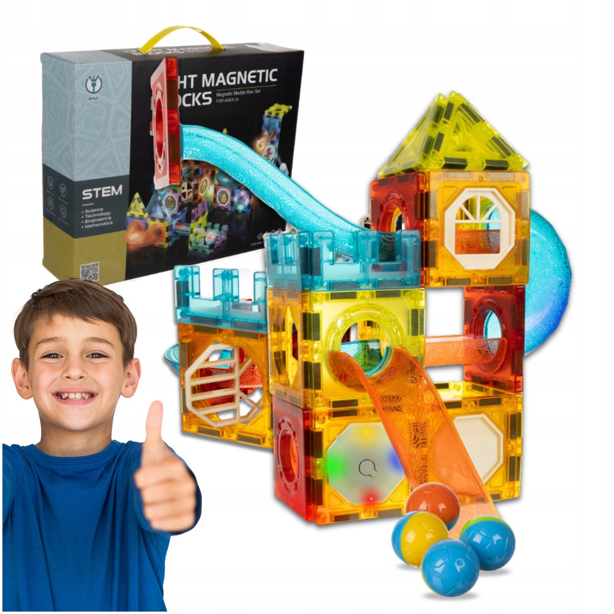 KLOCKI MAGNETYCZNE KONSTRUKCYJNE ŚWIECĄCY TOR Dla Dzieci MAGNETIC TILES ...