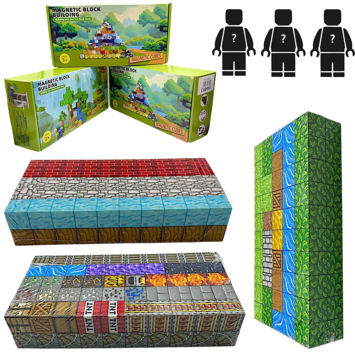 Klocki Magnetyczne Minecraft 300 Klocków + 3 Figurki - Inna marka ...