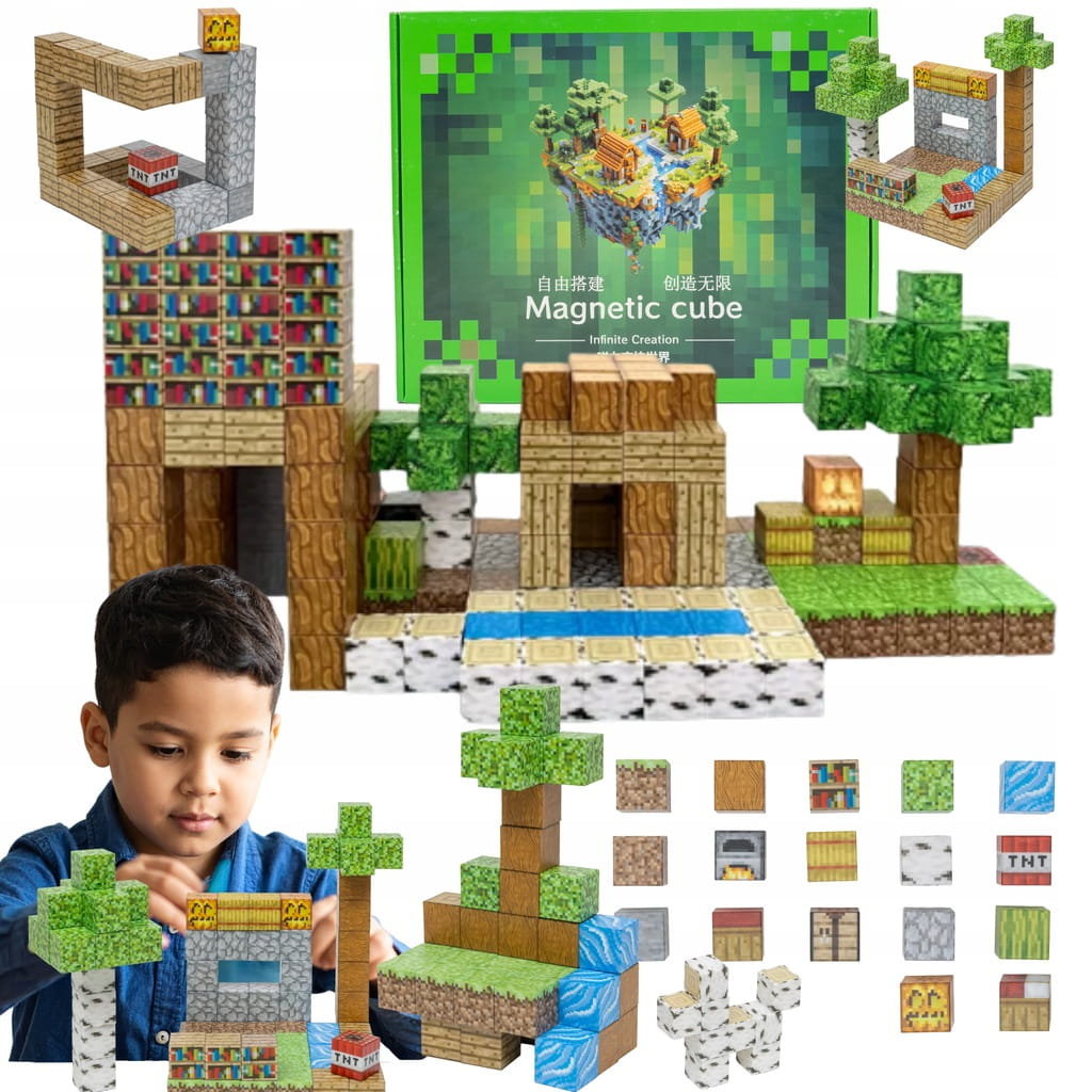 Klocki Magnetyczne Minecraft Sześciany Kostki Konstrukcyjne 200 ...