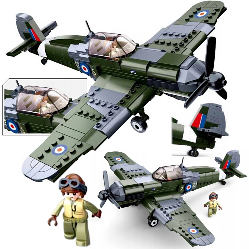 Klocki Myśliwiec Supermarine SPITFIRE Samolot Armia FIGORKA PILOT ...