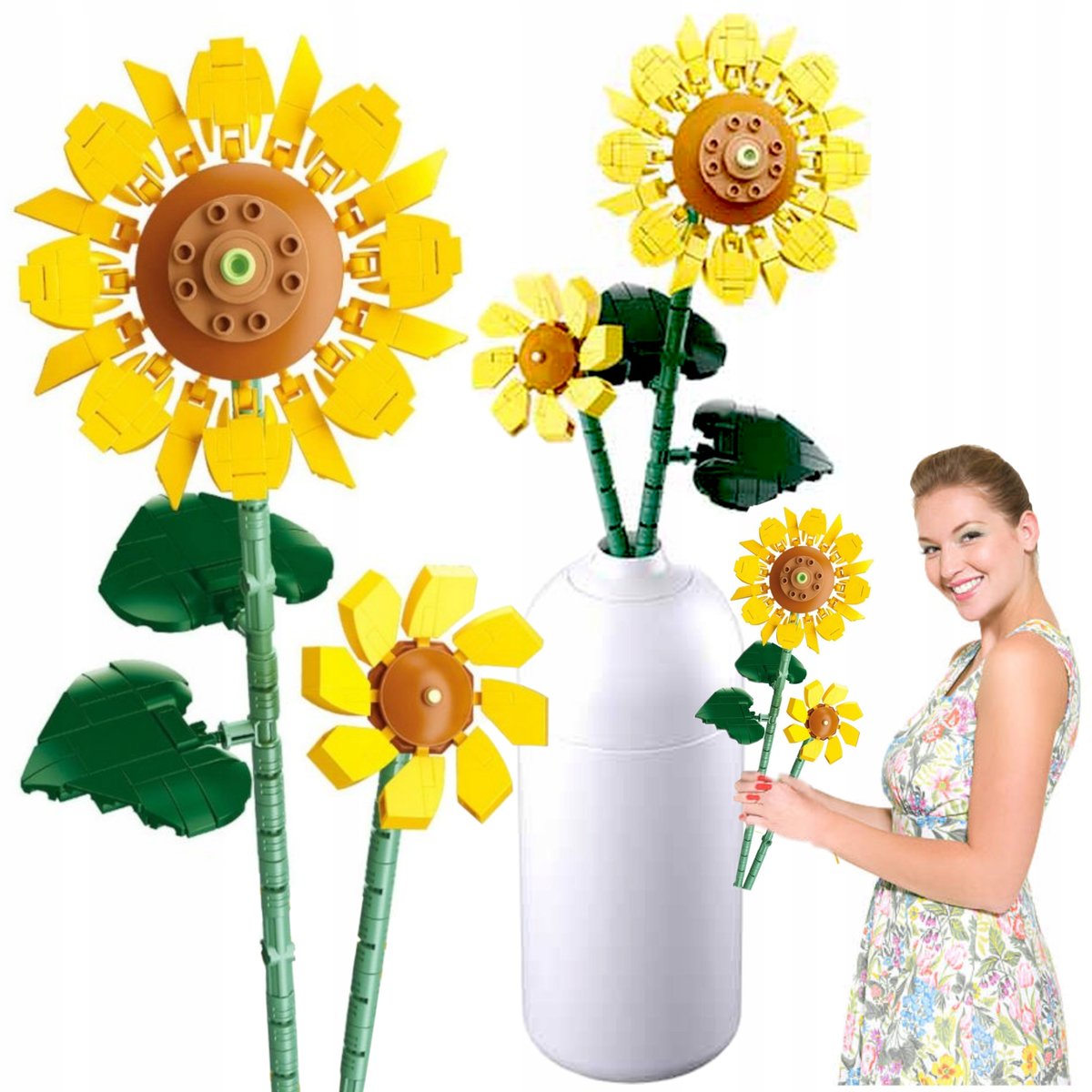 Klocki SŁONECZNIKI BUKIET KWIATÓW W WAZONIE Zestaw PUZZLE 3D 245 ele ...