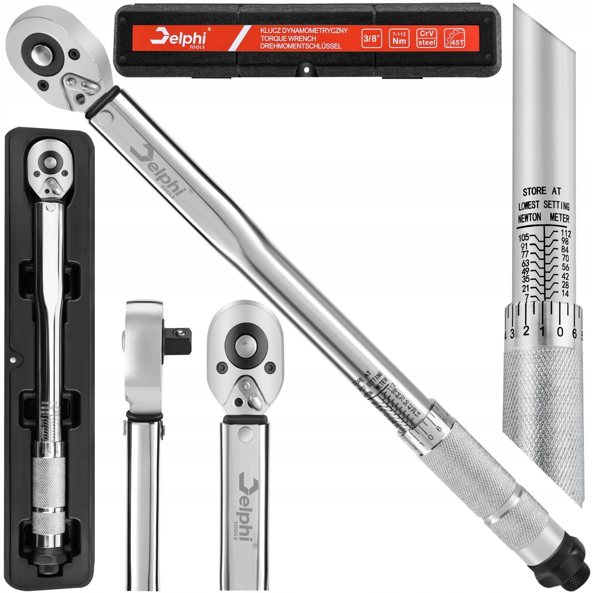 KLUCZ DYNAMOMETRYCZNY Delphi Zakres Momentu 7-112Nm z Blokadą 3/8" CrV ...