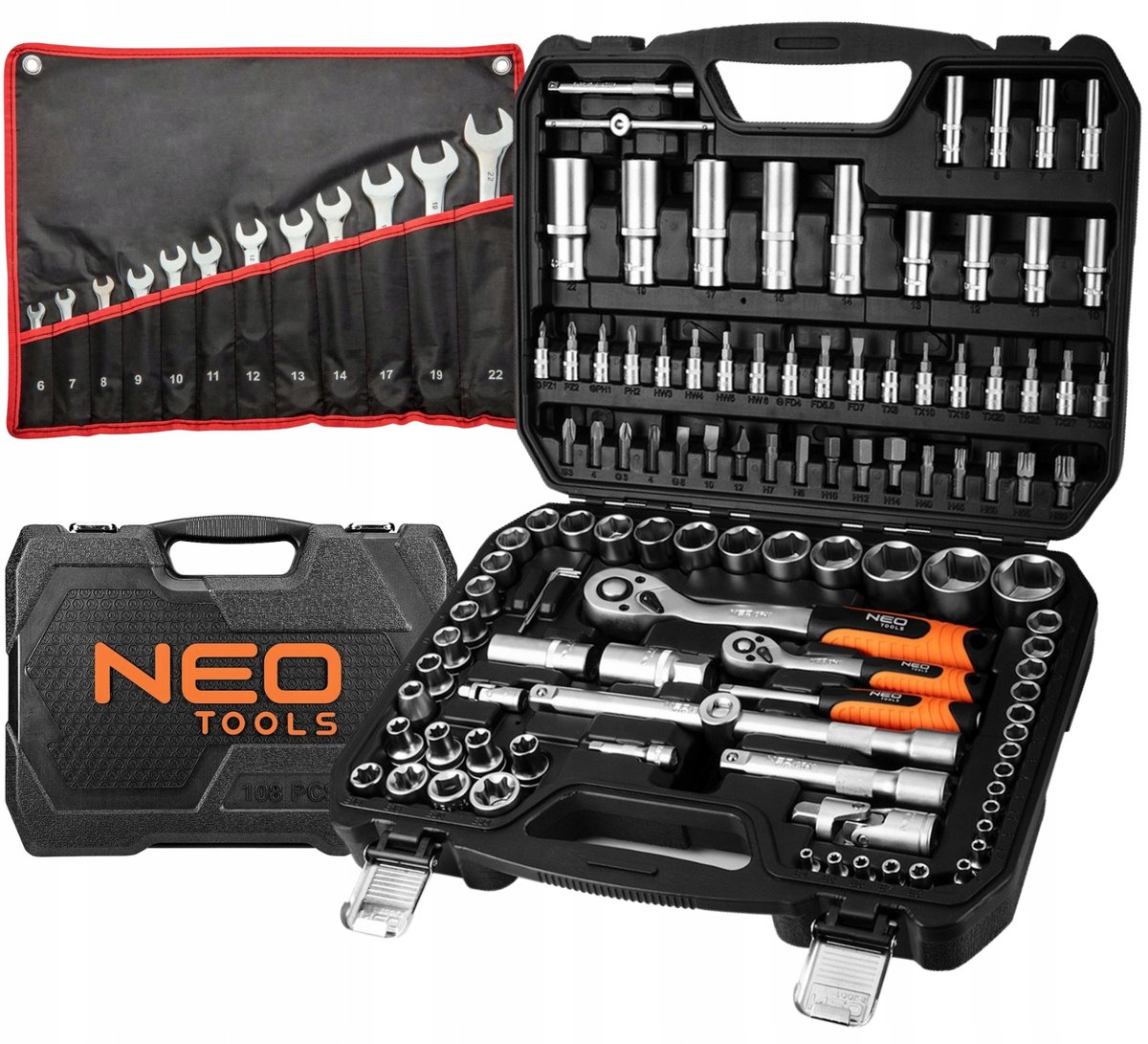 Klucze Nasadowe Walizka NEO 108 el 1/4 1/2 + Klucze Płasko Oczkowe Płachta - NEO TOOLS | Sklep ...
