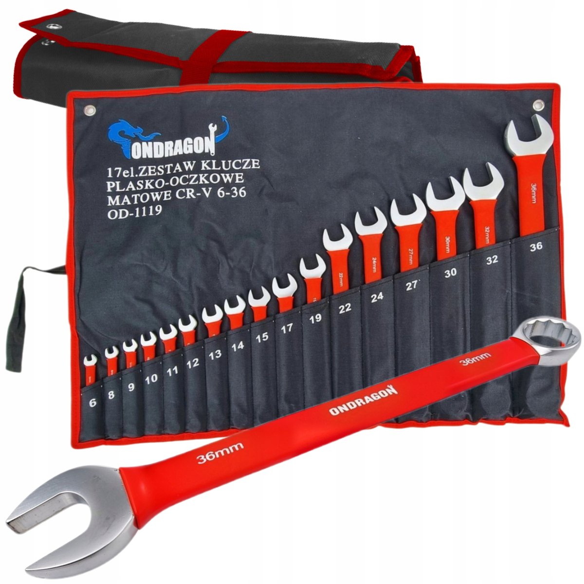 KLUCZE PŁASKIE OCZKOWE 6-36 ZESTAW KOMPLET KLUCZY PŁASKICH Z GUMĄ 17 ...