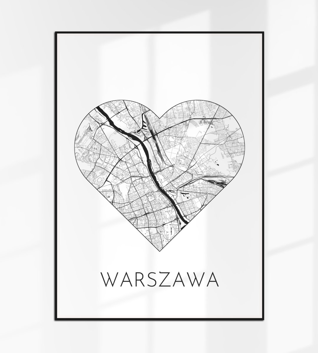 Kocham WARSZAWA plakat SERCE mapa czarno-biała plan 70x50 cm B2, 6 ...