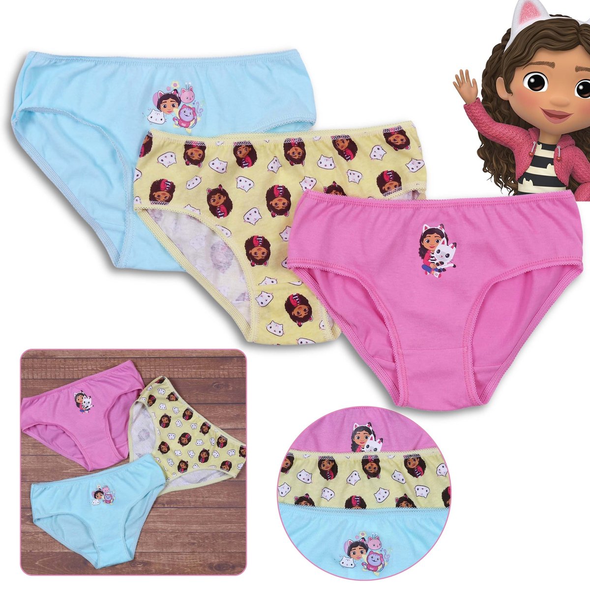 Koci Domek Gabi Bawełniane majtki/figi dla dziewczynki, kolorowe majtki dziewczęce 3szt. OEKO ...