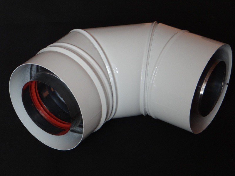 Kolano kominowe DN 60/100 90 st powietrzno-spalinowe białe do kotłów kondensacyjnych i turbo ...