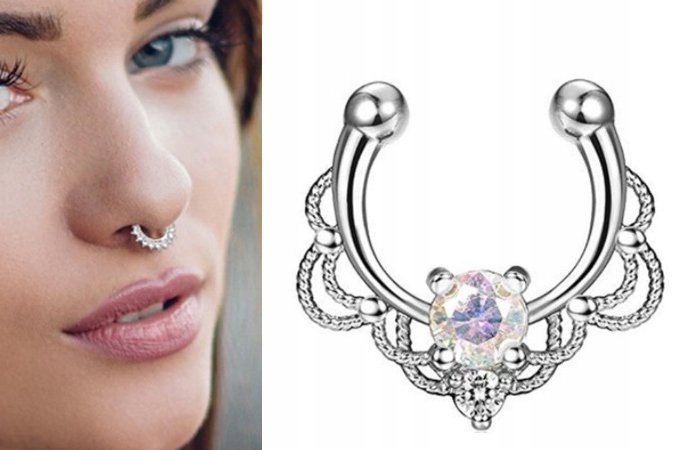 Kolczyk Do Nosa Septum Bez Przekłuwania Kryształek - Inna marka | Moda ...
