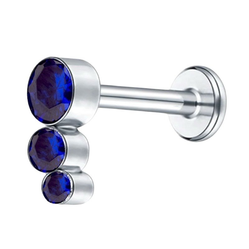 Kolczyk PIERCING Labret 3 granatowe cyrkonie Conch Helix TYTAN 1.2/8 ...