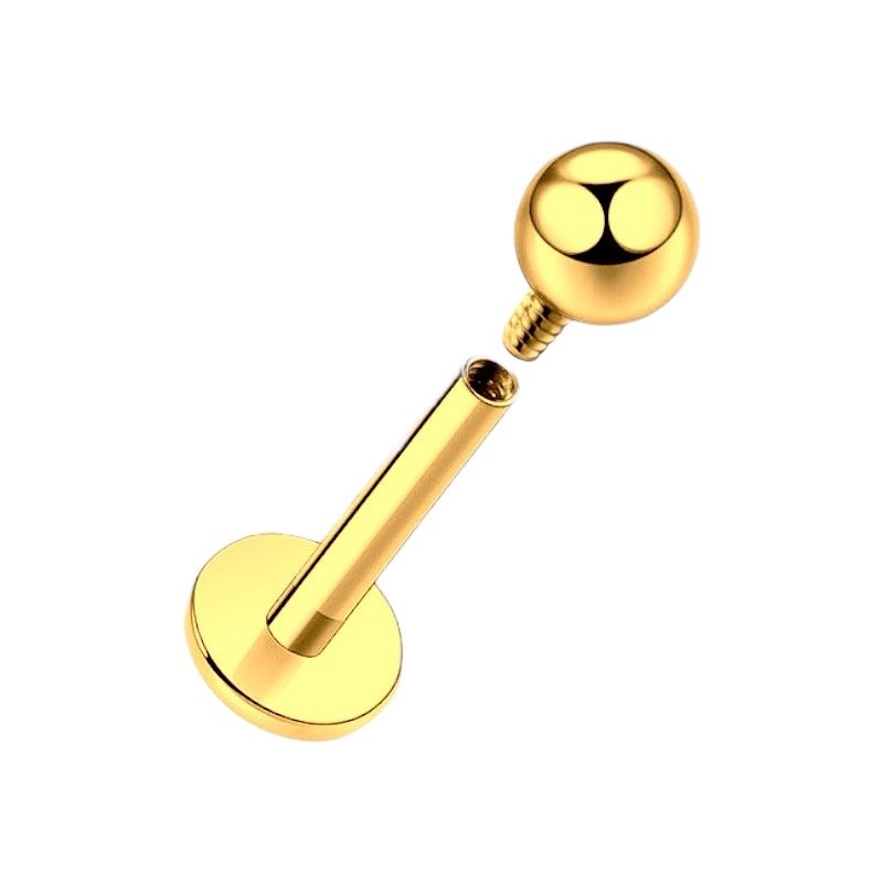 Kolczyk PIERCING Labret złoty z kulką, Gwint wew. HELIX Lobe TYTAN 1,0 ...