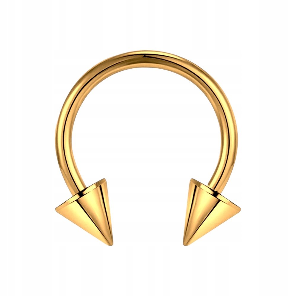 Kolczyk PIERCING Podkowa złota z dwoma stożkami SEPTUM Daith TYTAN 1,2 ...