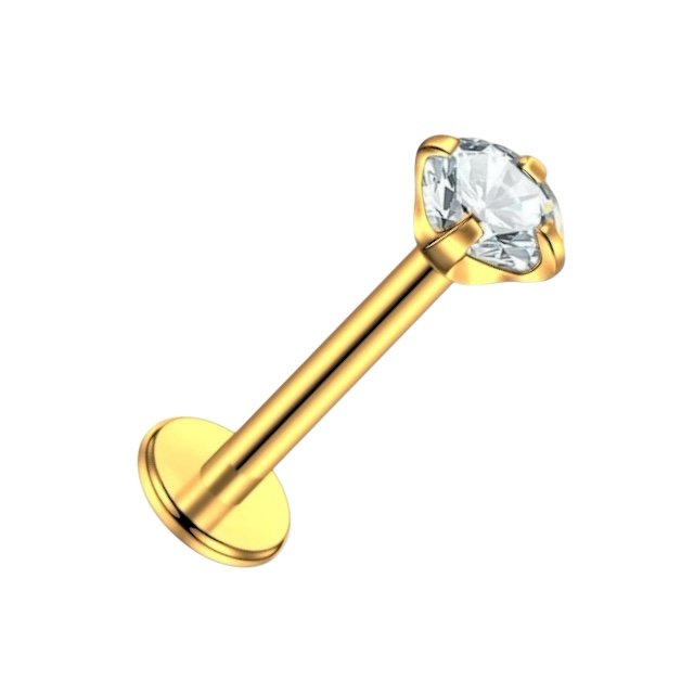 Kolczyk PIERCING ZŁOTY Labret z cyrkonią Stal Ch. 316L Lobe Helix 1,2 ...