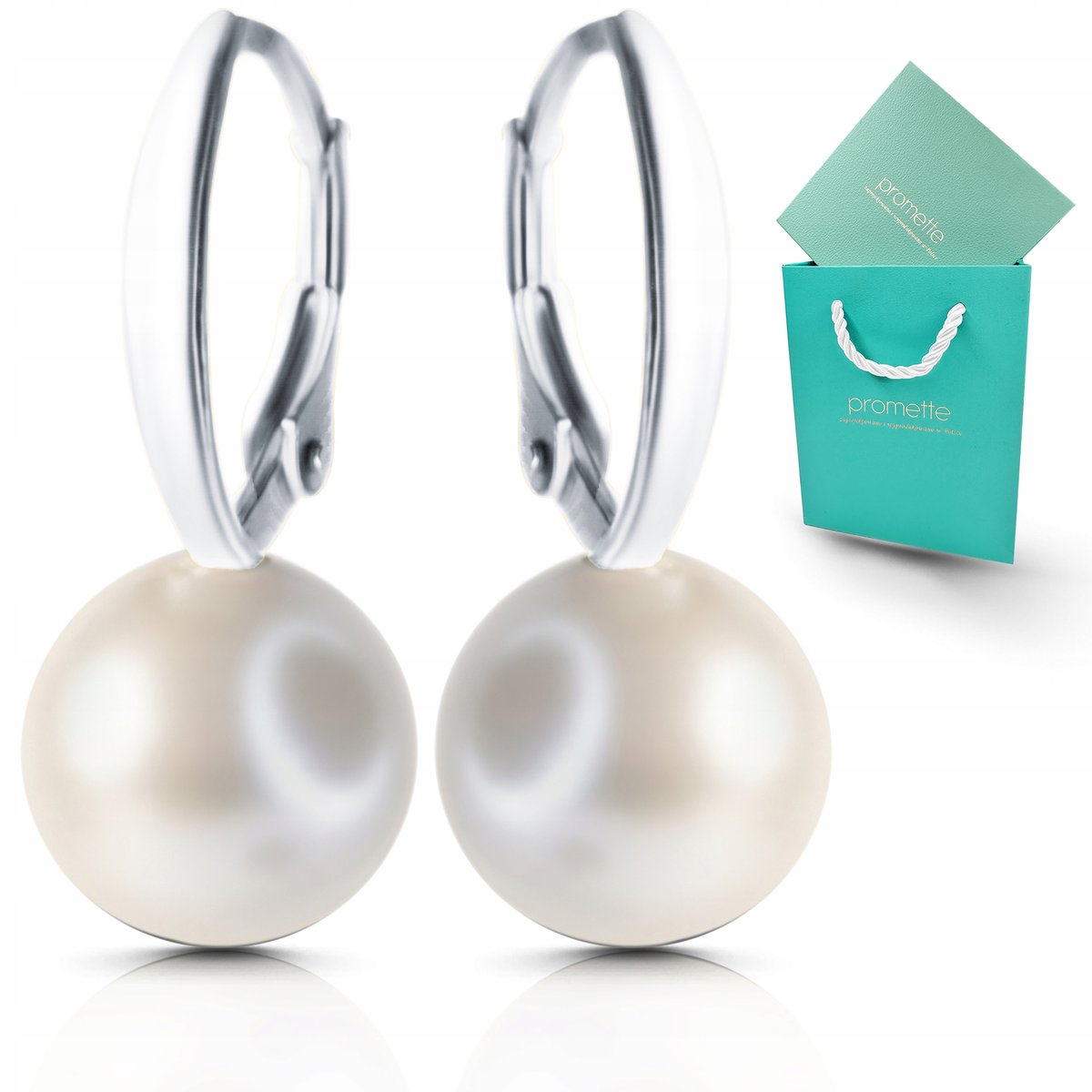 Kolczyki perły wiszące duże srebrne angielskie zapięcie 925 pudełko ...