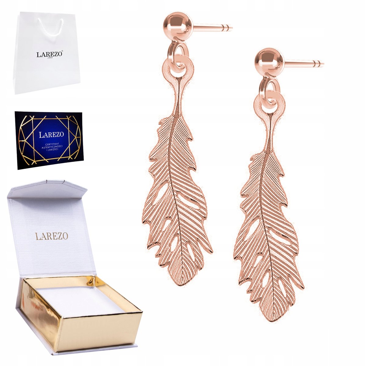 Kolczyki Piórko różowe złoto 925 - Inna marka | Moda Sklep EMPIK.COM