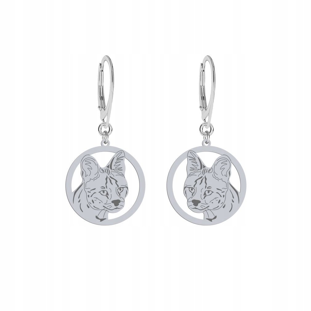 Kolczyki Srebrne Kot Serwal Afrykański 925 Kobieta Prezent GRAWER ...