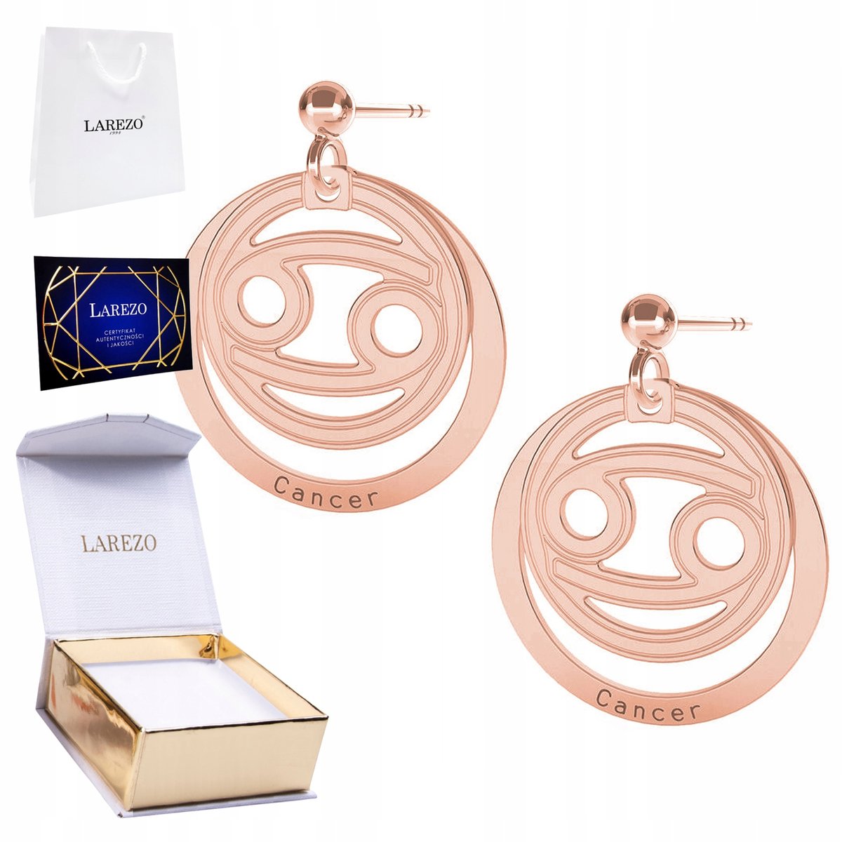 Kolczyki Znak Zodiaku Rak różowe złoto 925 - Inna marka | Moda Sklep ...