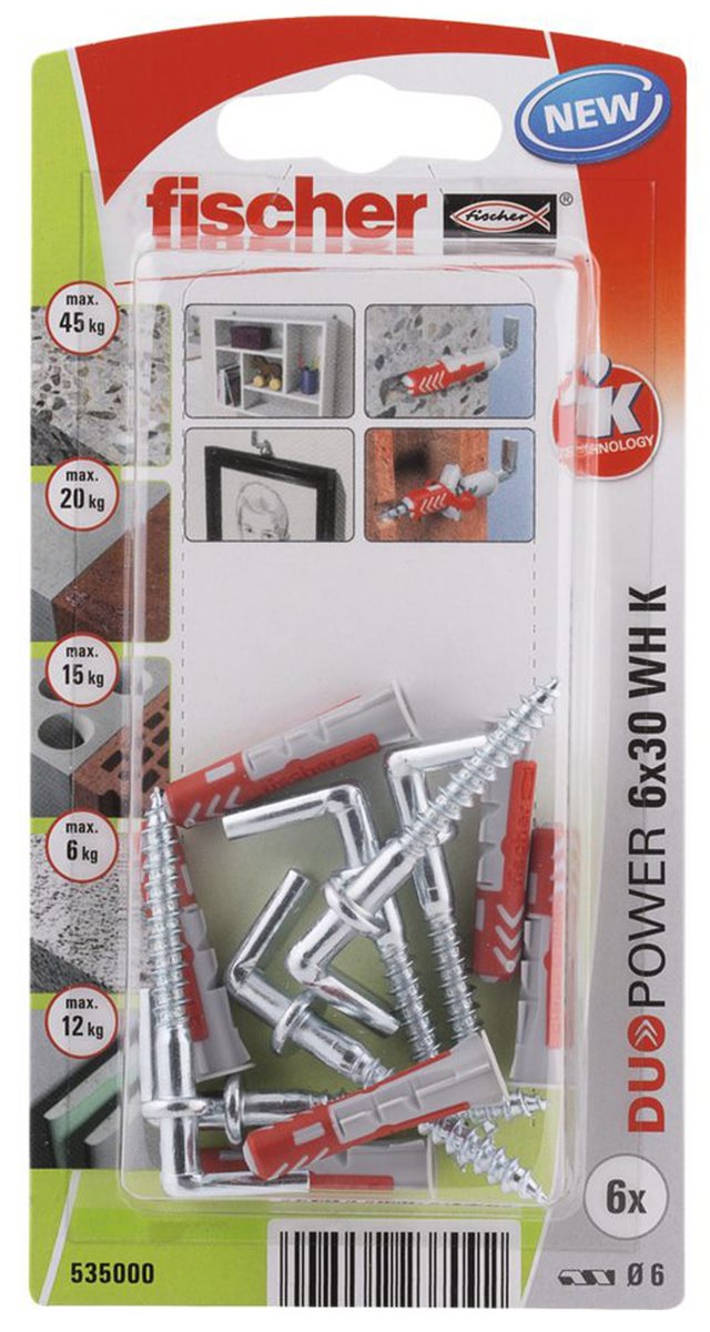 Kołek uniwersalny Fischer DUOPOWER 6X30 WH K NV z hakiem prostym ...