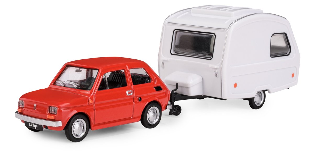 KOLEKCJA PRL FIAT 126P MALUCH CZERWONY + PRZYCZEPA NIEWIADÓW N-126 1:43 ...