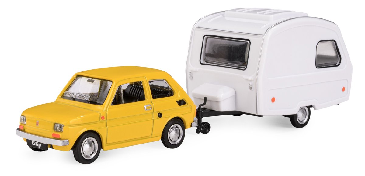 KOLEKCJA PRL FIAT 126P MALUCH ŻÓŁTY + PRZYCZEPA NIEWIADÓW N-126 1:43 K ...