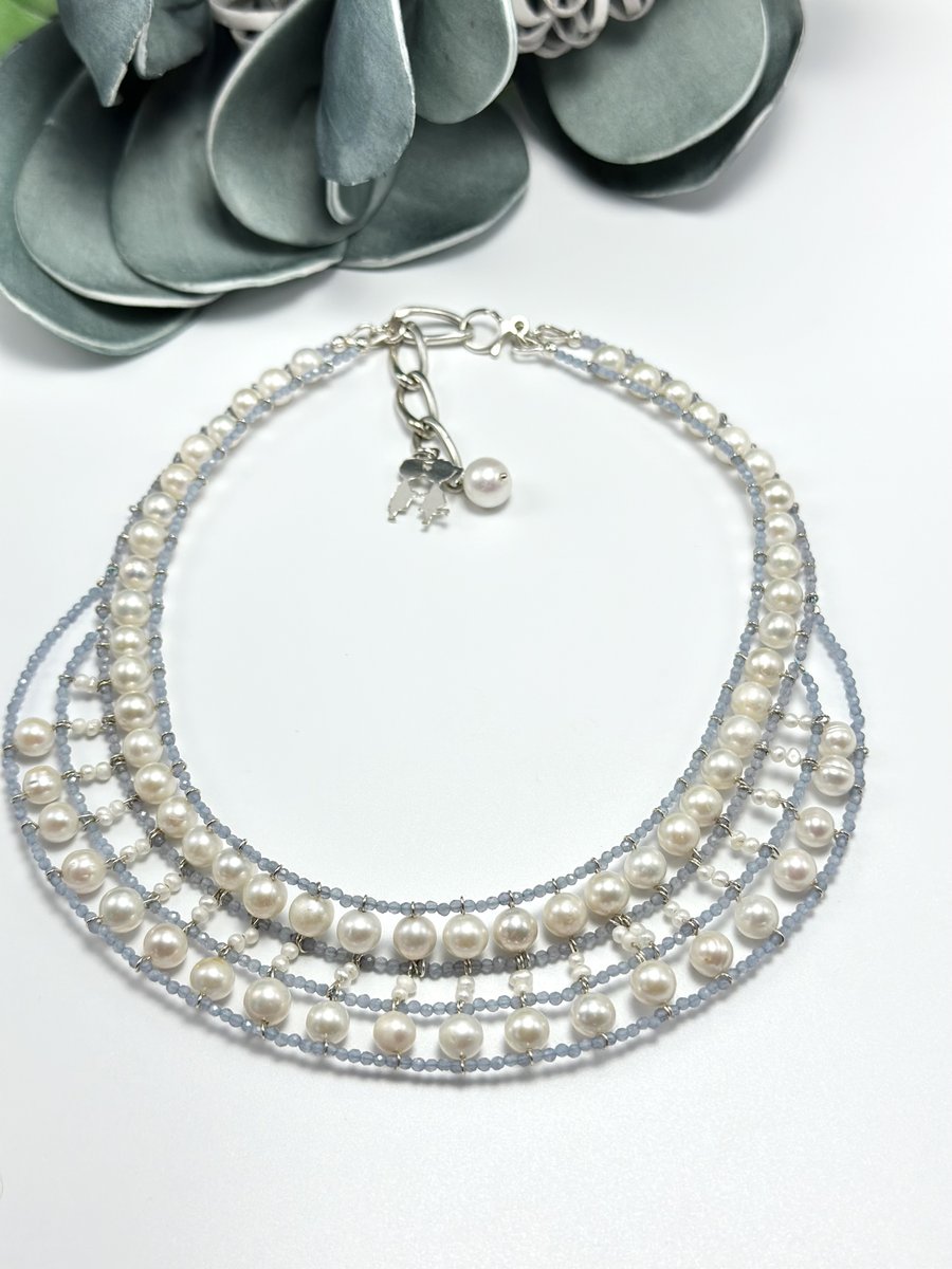 Kolia ze srebra, Iolit, Perły Naturalne - ForQueen | Moda Sklep EMPIK.COM