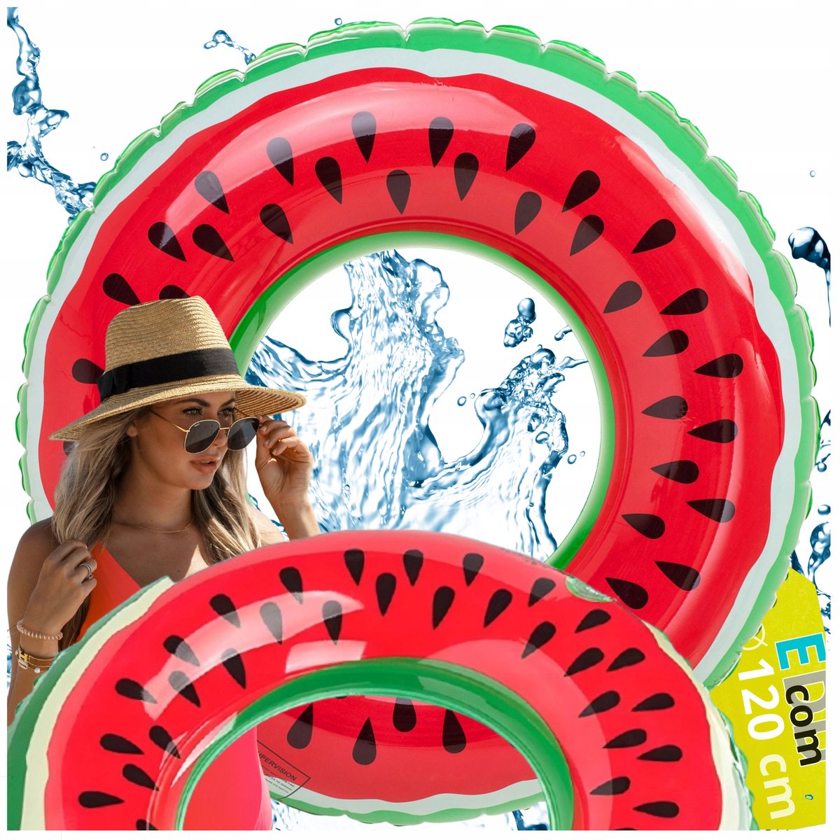 KOŁO DO PŁYWANIA ARBUZ DMUCHANE DUŻE MATERAC NA PLAŻĘ BASEN 120CM XXL ...