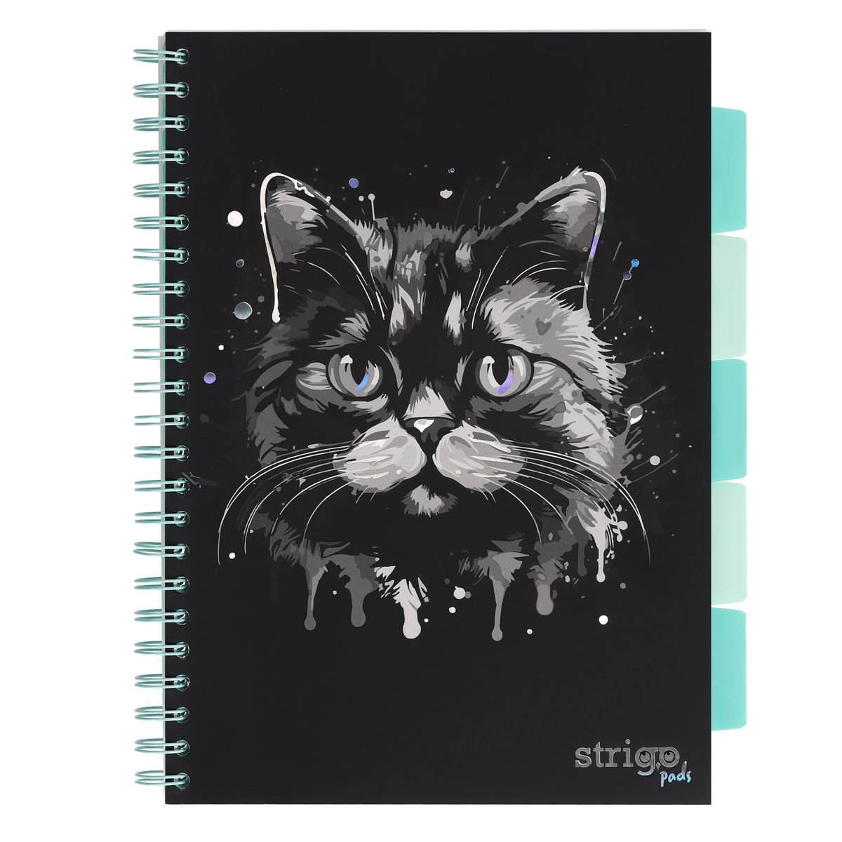 Kołozeszyt A4 linia przekładki 100k STRIGO PADS Project Book Kot czarny ...