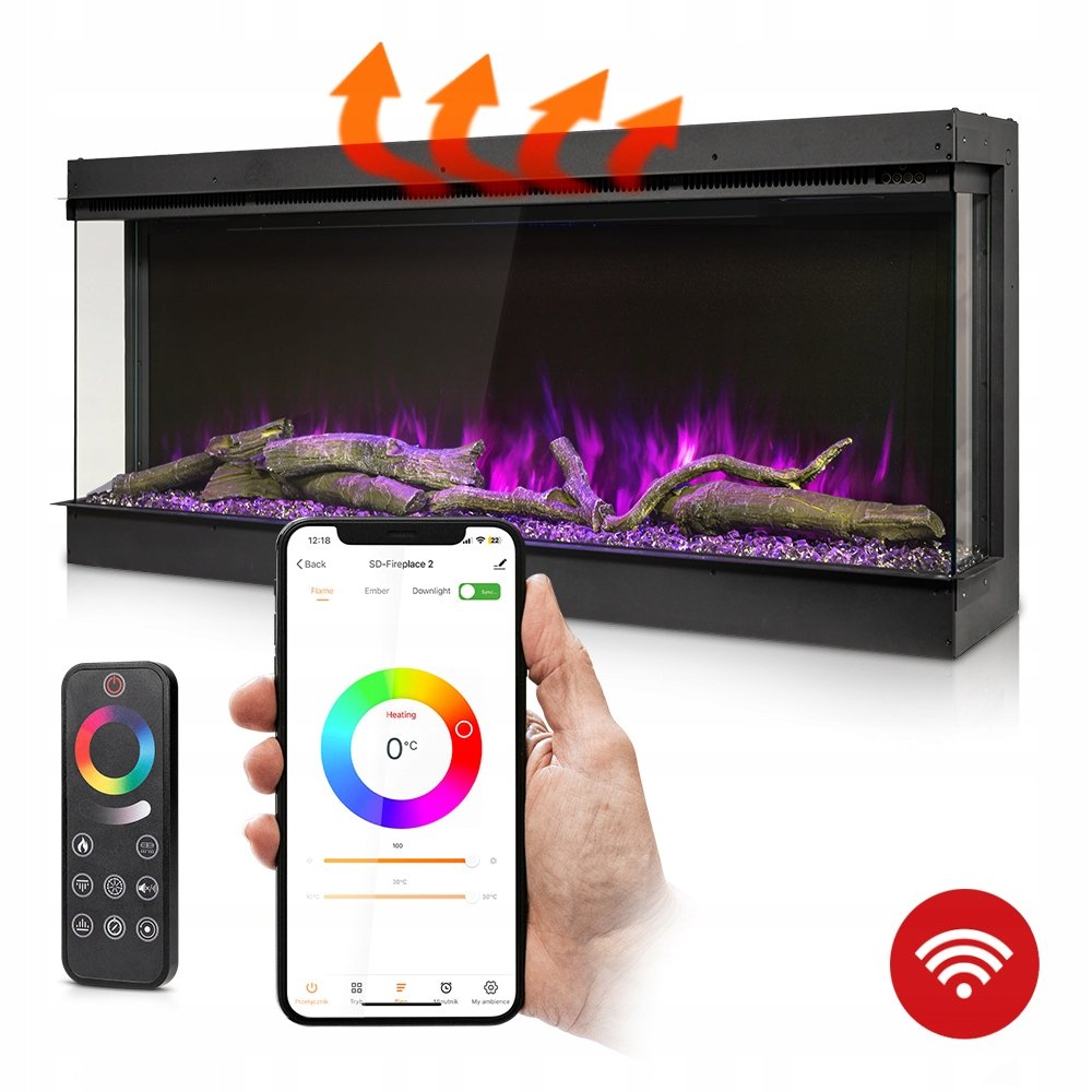 KOMINEK ELEKTRYCZNY ŚCIENNY 105cm GRZANIE +WIFI 3D z dźwiękiem - TERMOFOL | Sklep EMPIK.COM