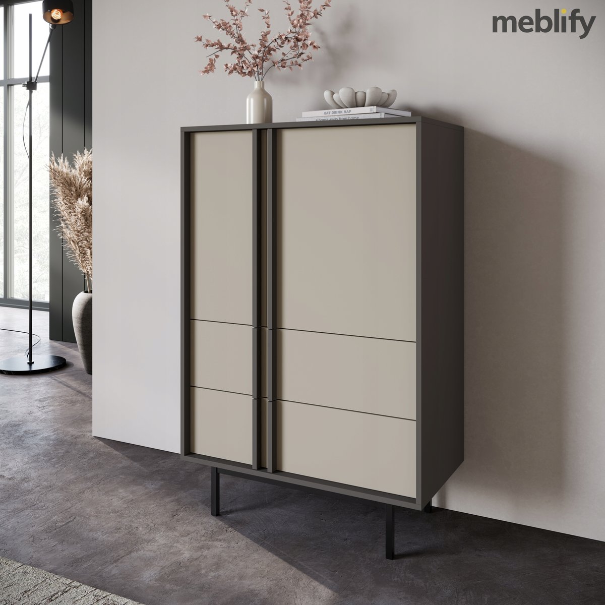 Komoda Vlog 5 Antracyt Beż Jasny Designerska Stylowa - Meblify | Sklep EMPIK.COM