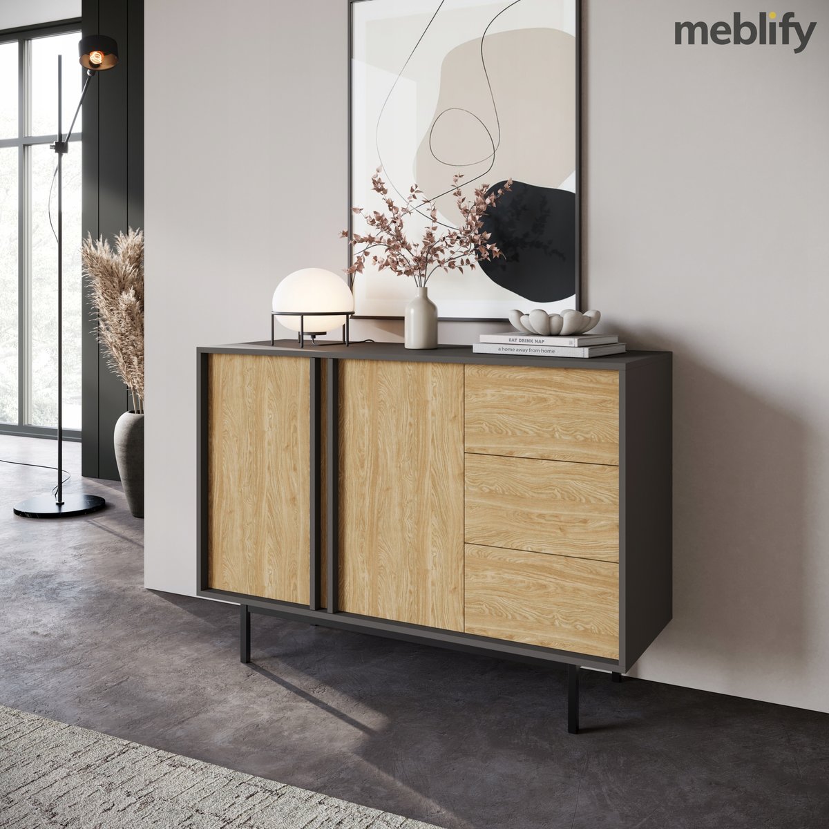Komoda Vlog 7 Antracyt Dąb Olejowy Nowoczesna Uniwersalna - Meblify | Sklep EMPIK.COM
