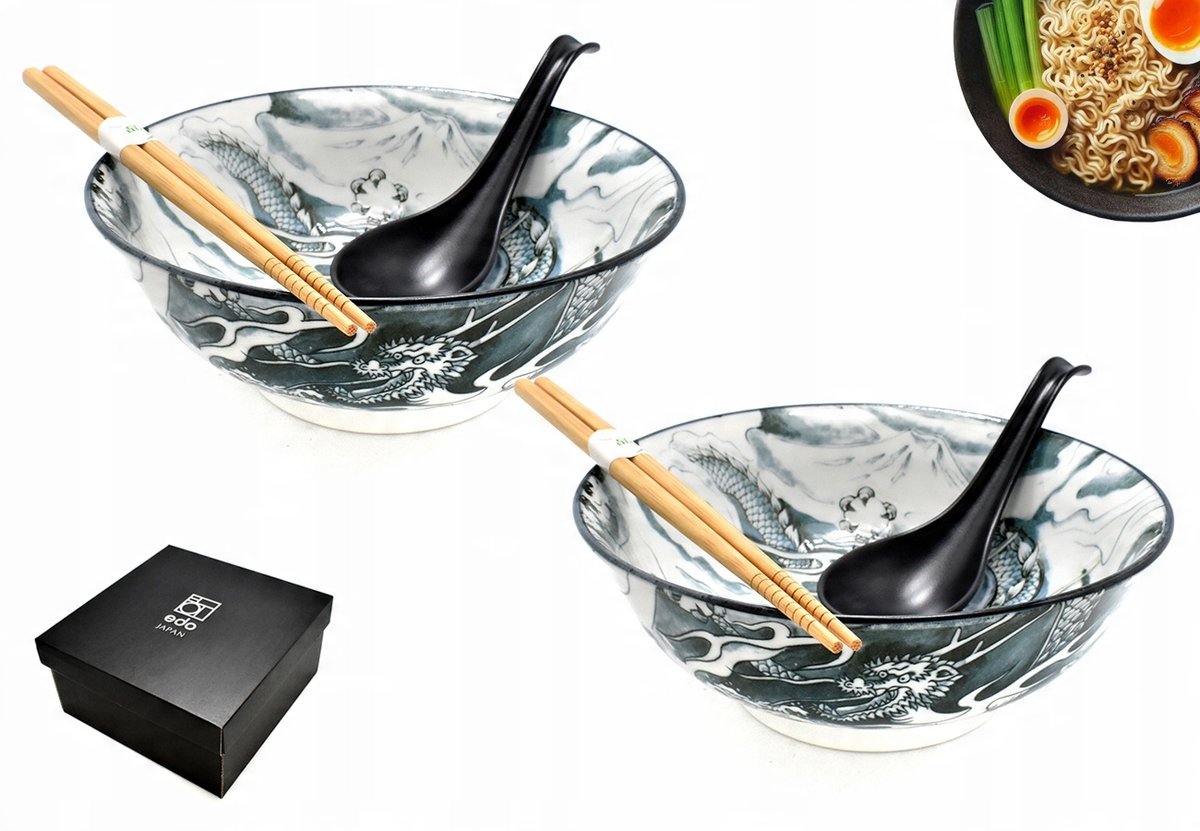 Komplet 2 misek z łyżkami i pałeczkami - Ramen Dragon Black 900 ml BOX - inna (Inny) | Sklep ...