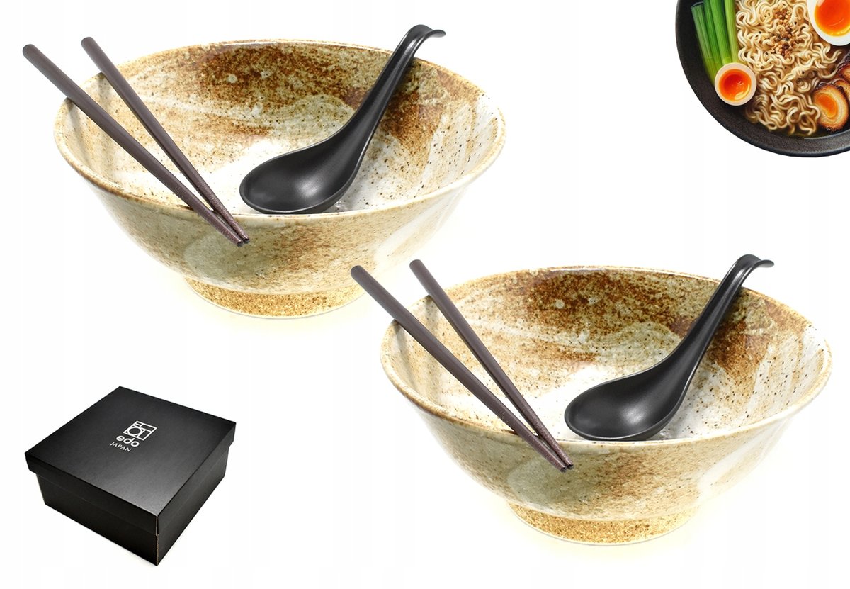 Komplet 2 misek z łyżkami i pałeczkami - Ramen Hikari 22 cm BOX - inna (Inny) | Sklep EMPIK.COM