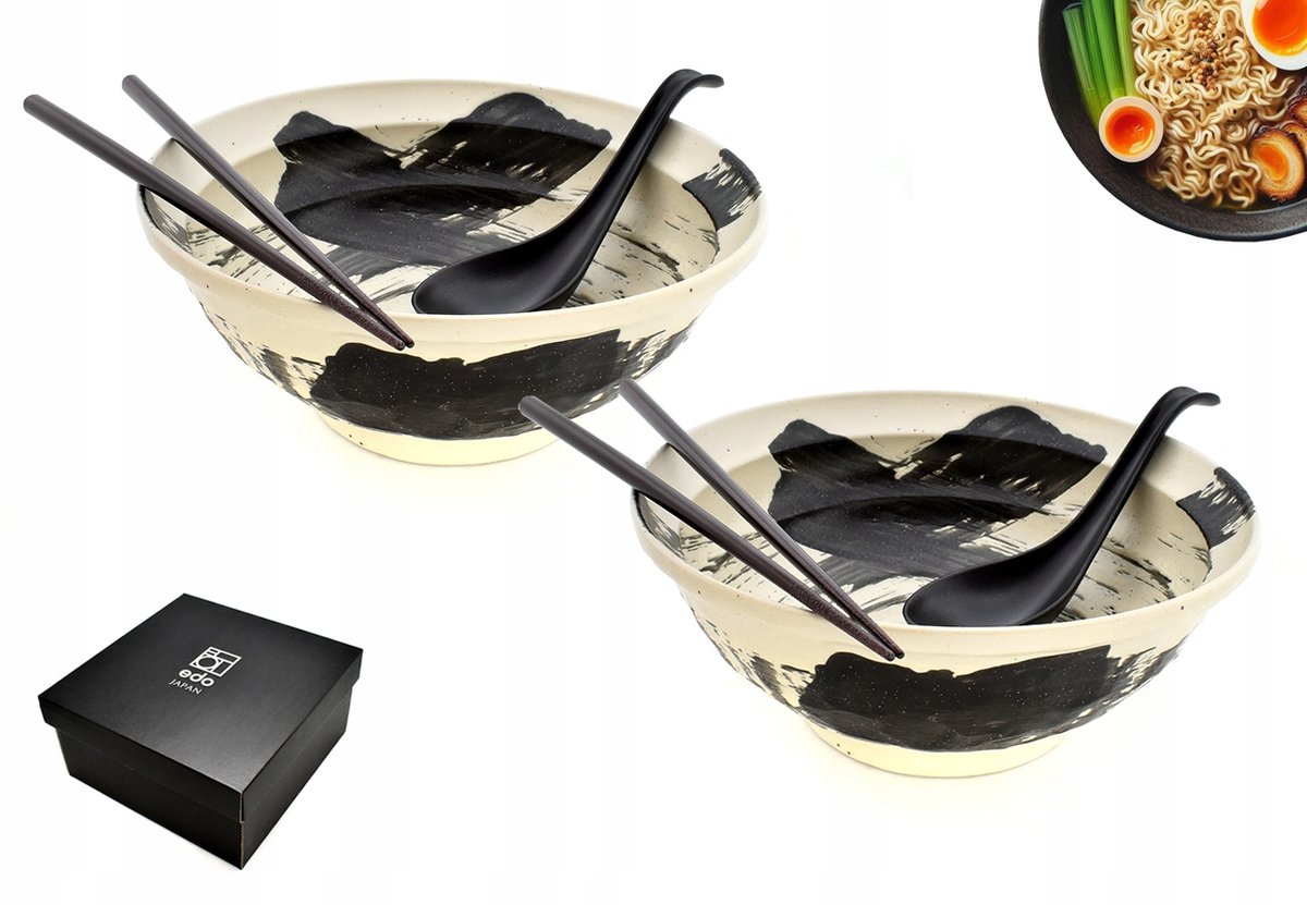Komplet 2 misek z łyżkami i pałeczkami - Ramen Men Bachi 22 cm 1100 ml ...