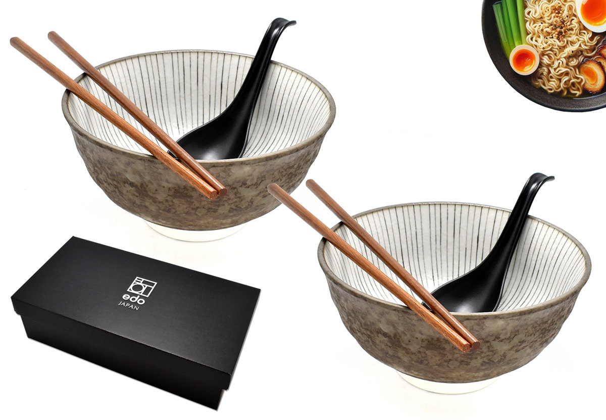 Komplet 2 misek z łyżkami i pałeczkami - Ramen Shima 800 ml BOX - Red ...