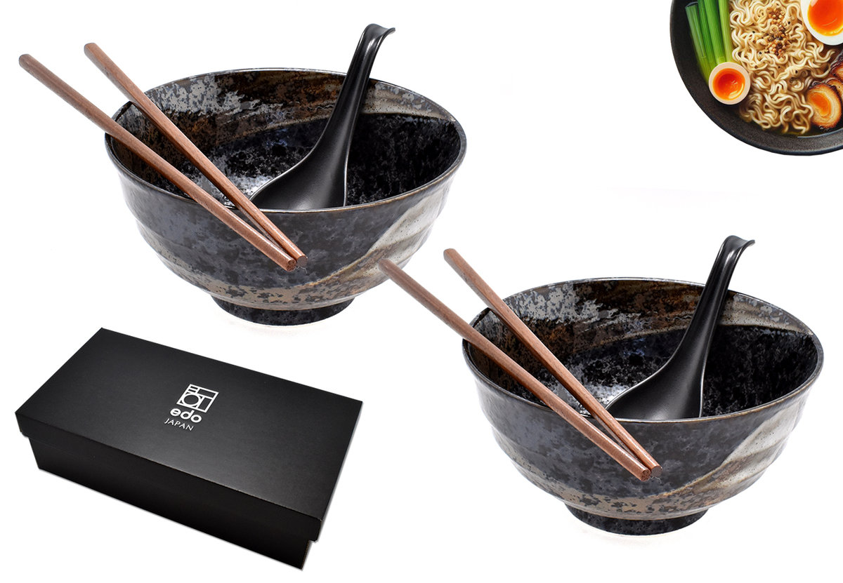 Komplet 2 misek z łyżkami i pałeczkami - Udon Ansen 17cm 800 ml BOX ...