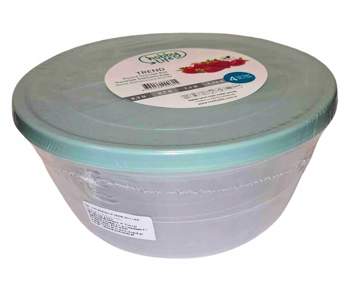 Komplet 4 pojemników okrągłych trend box 0,3+0,7+1,1+1,75l zielony ...