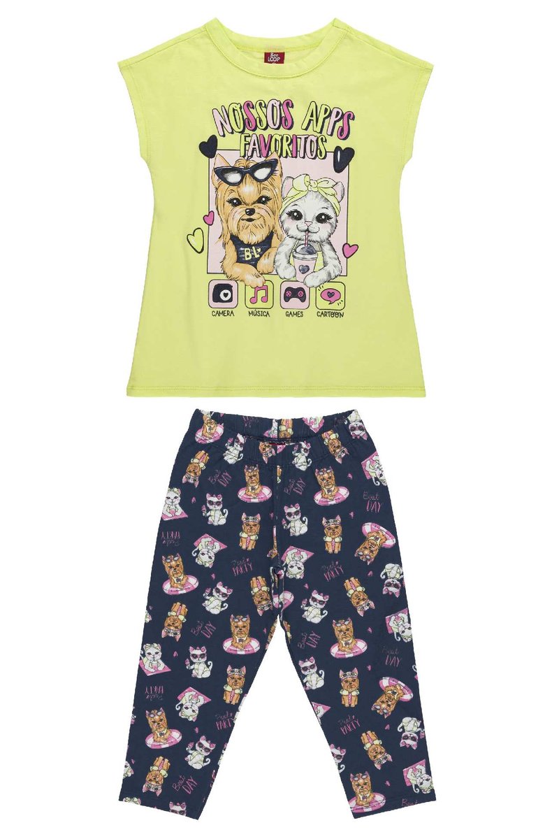 Komplet dziewczęcy, bluzka z krótkim rękawem i legginsy 3/4, zielony/Bee Loop - Inny producent ...