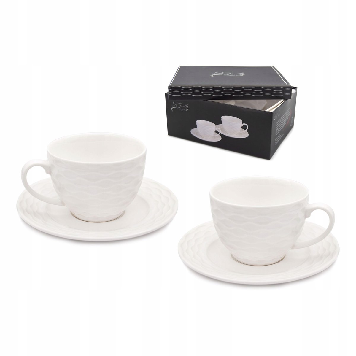 KOMPLET filiżanek 230ml ze spodkiem 2+2 BELLA FIORE zestaw kawowy ...