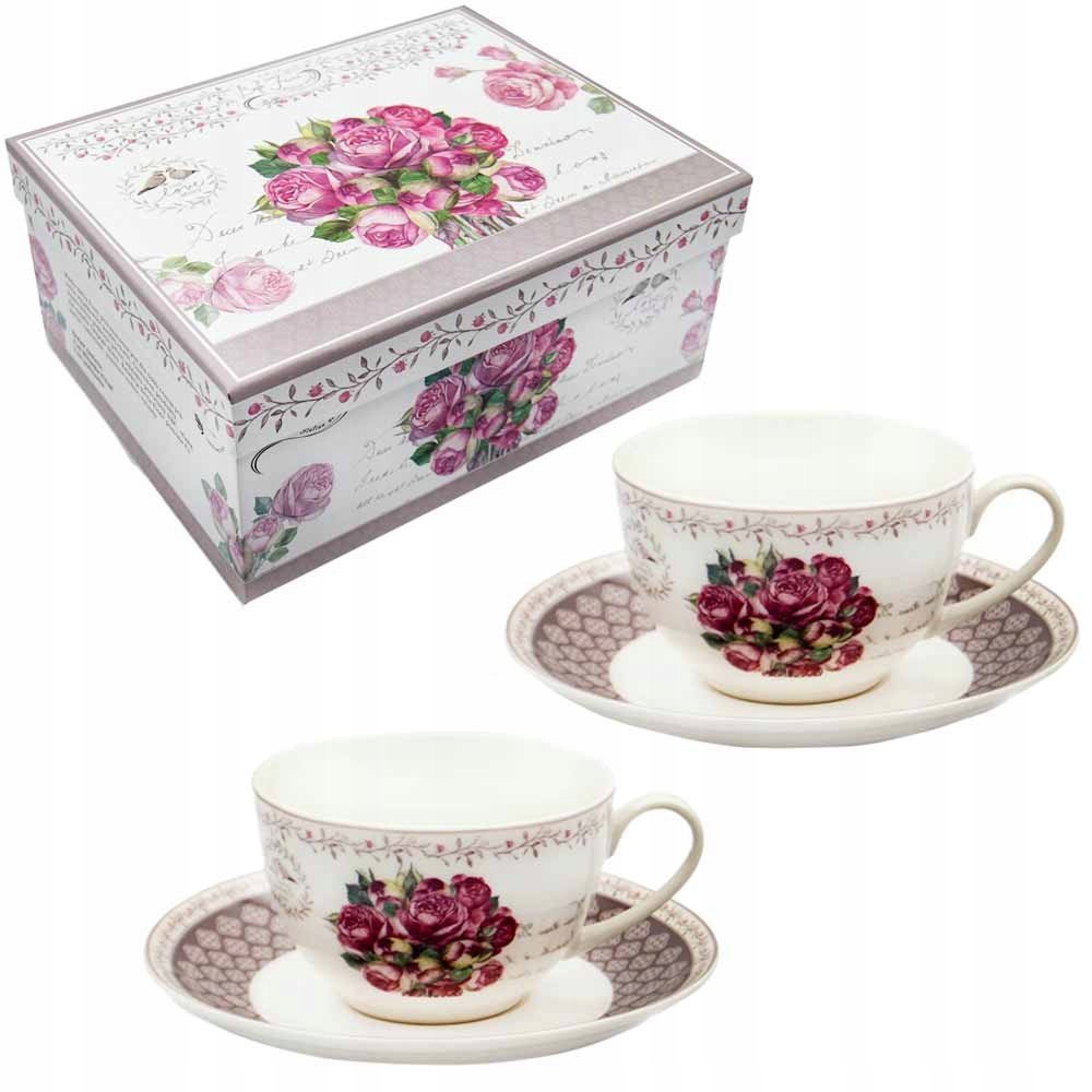 KOMPLET filiżanek 270ml ze spodkiem 2+2 BELLA FIORE zestaw kawowy ...
