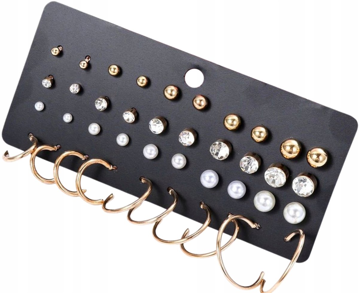 Komplet kolczyków cyrkonie perły koła złoty 20par - Edibazzar | Moda ...