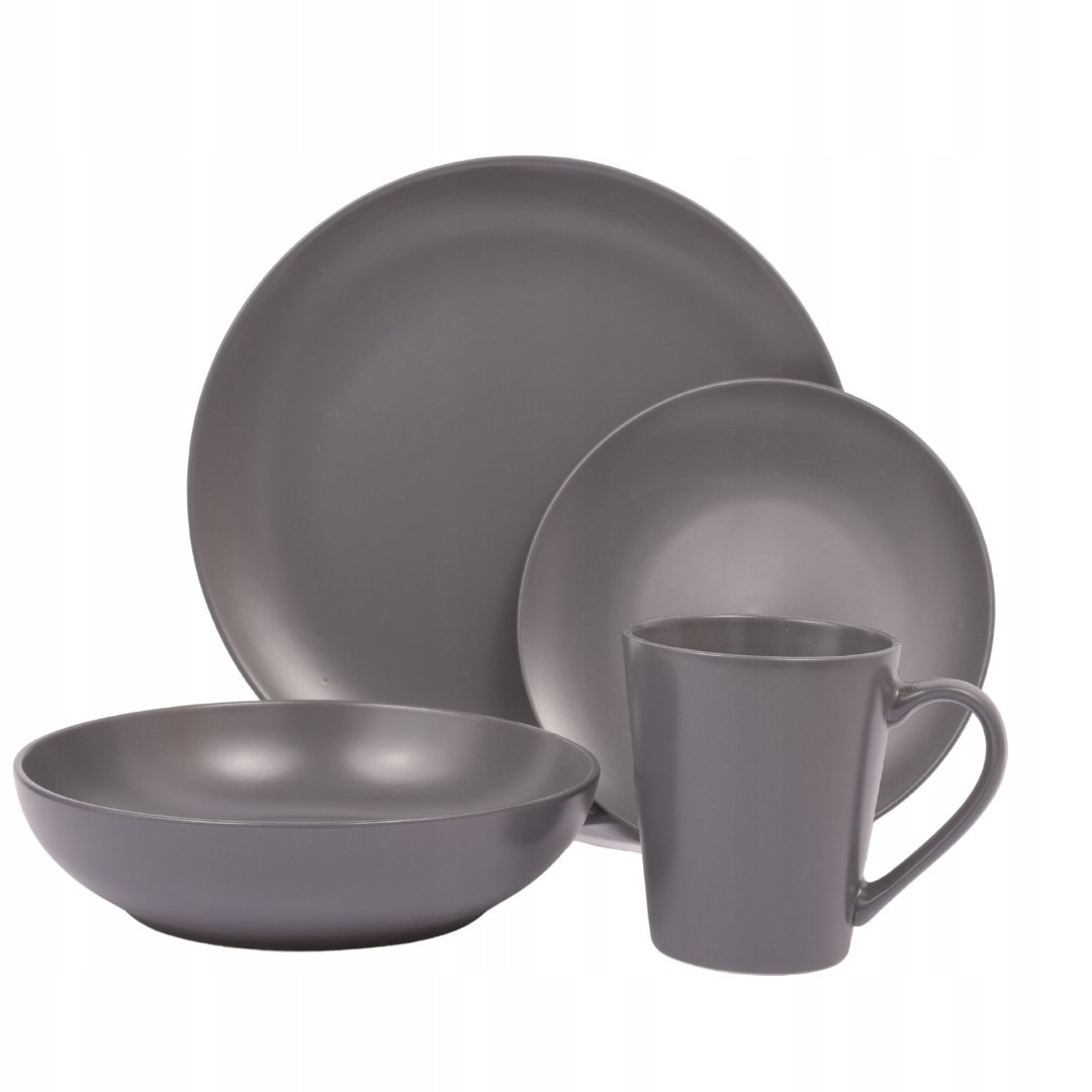 KOMPLET OBIADOWY SERWIS OBIADOWY TALERZE KUBKI 24 EL. NA 6 OS W KROPKI GREY - inna (Inny ...