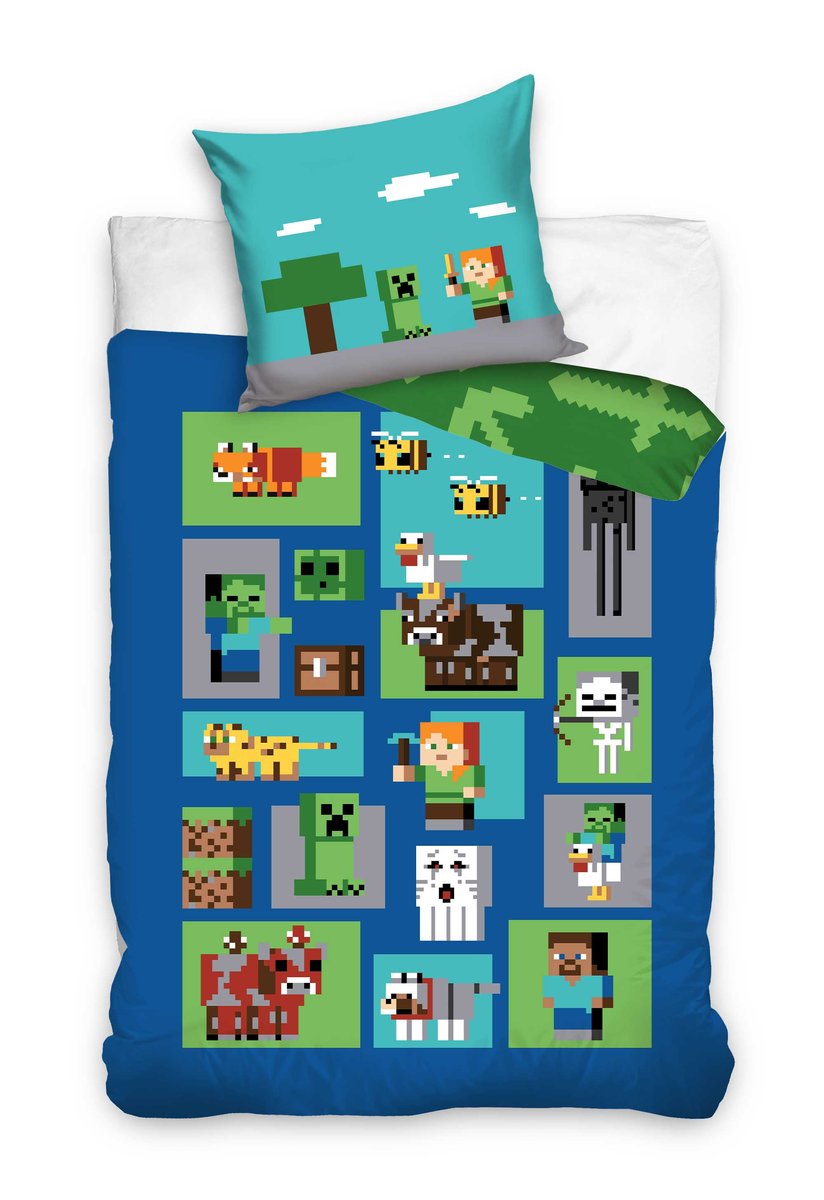 Komplet pościeli 140x200 bawełniana pościel dla dziecka Minecraft ...