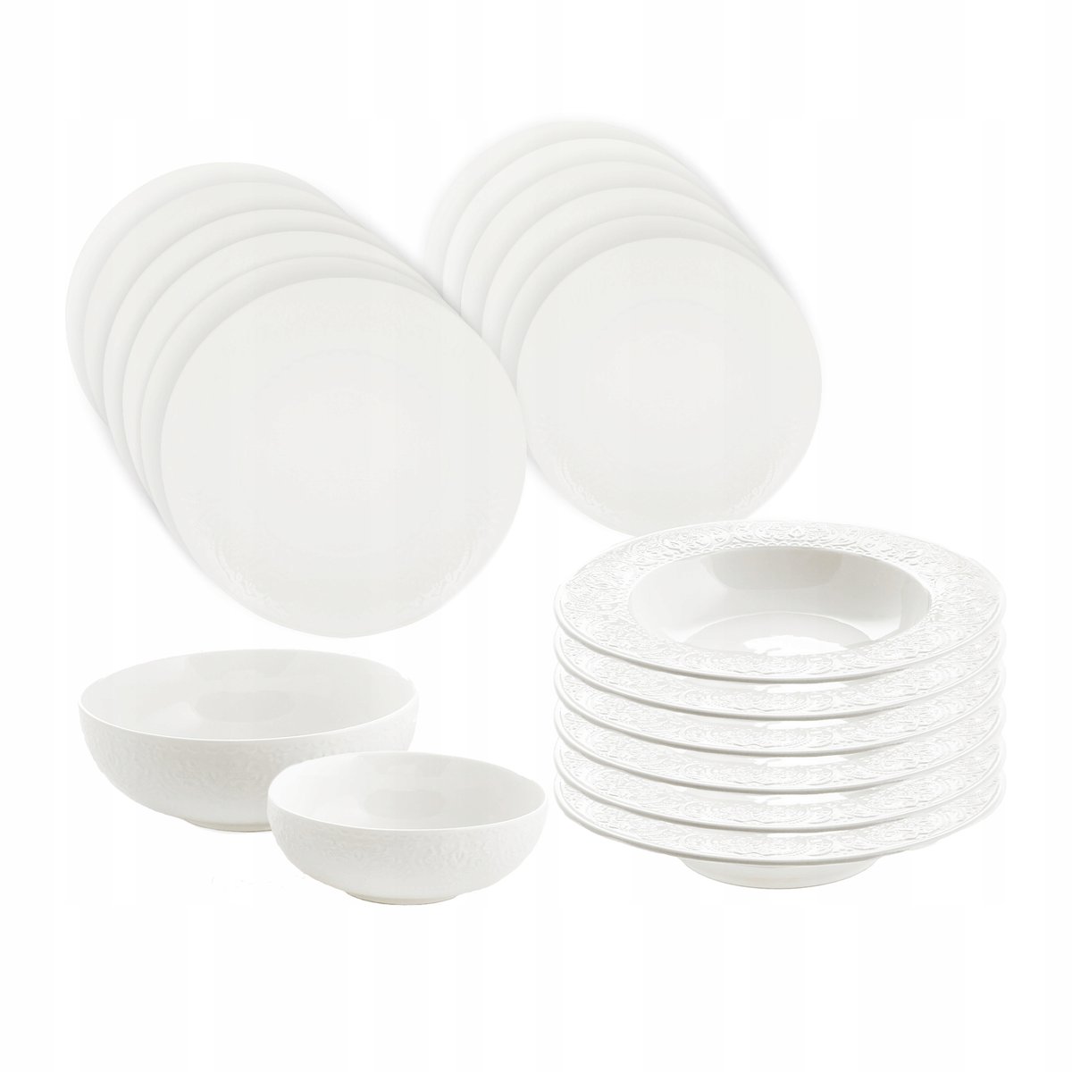 Komplet Zestaw Serwis Obiadowy Elegancki Okrągły Białe Talerze Dla 6 ...