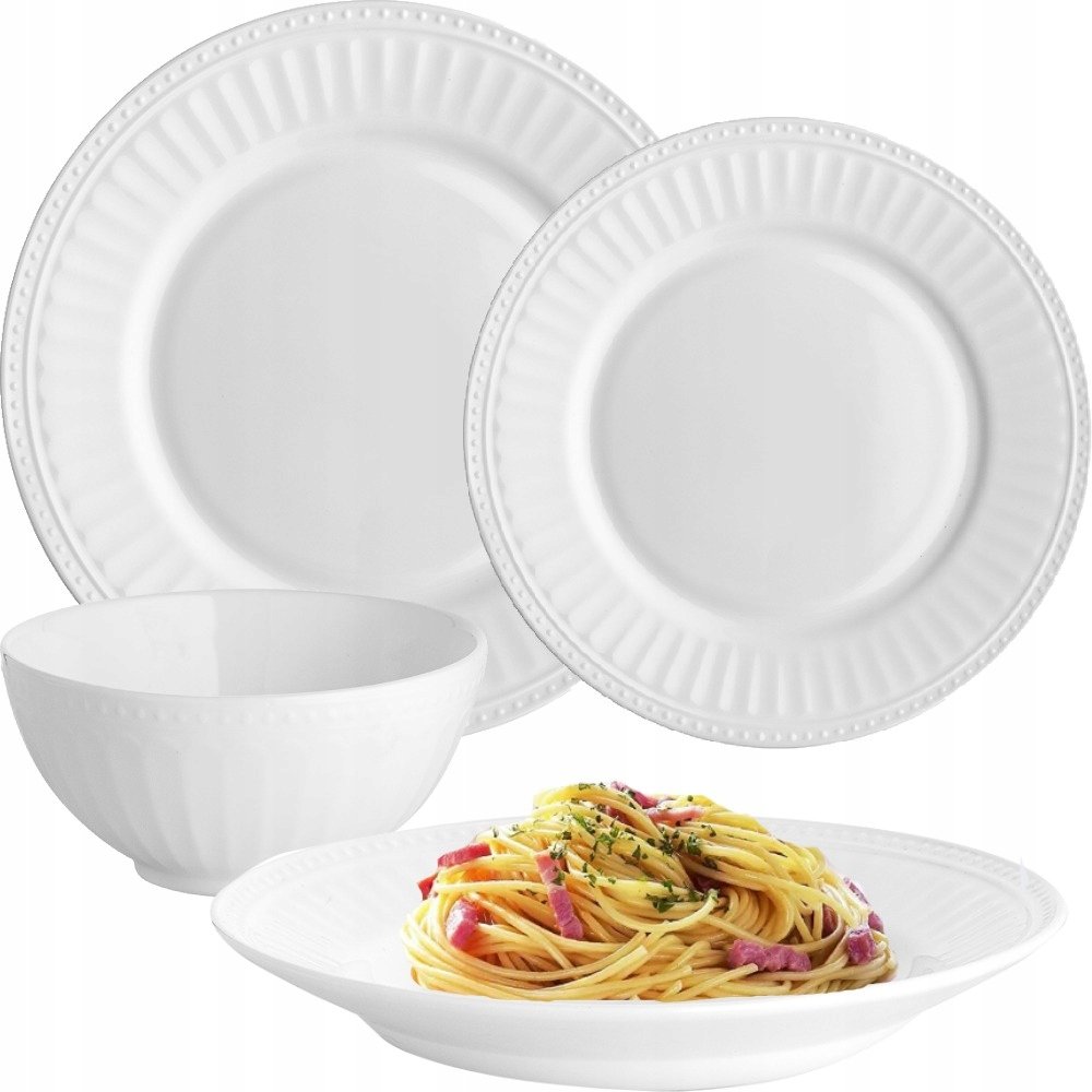 KOMPLET ZESTAW TALERZY SERWIS OBIADOWY 24el DLA 6 OSÓB BIAŁE TALERZE ...