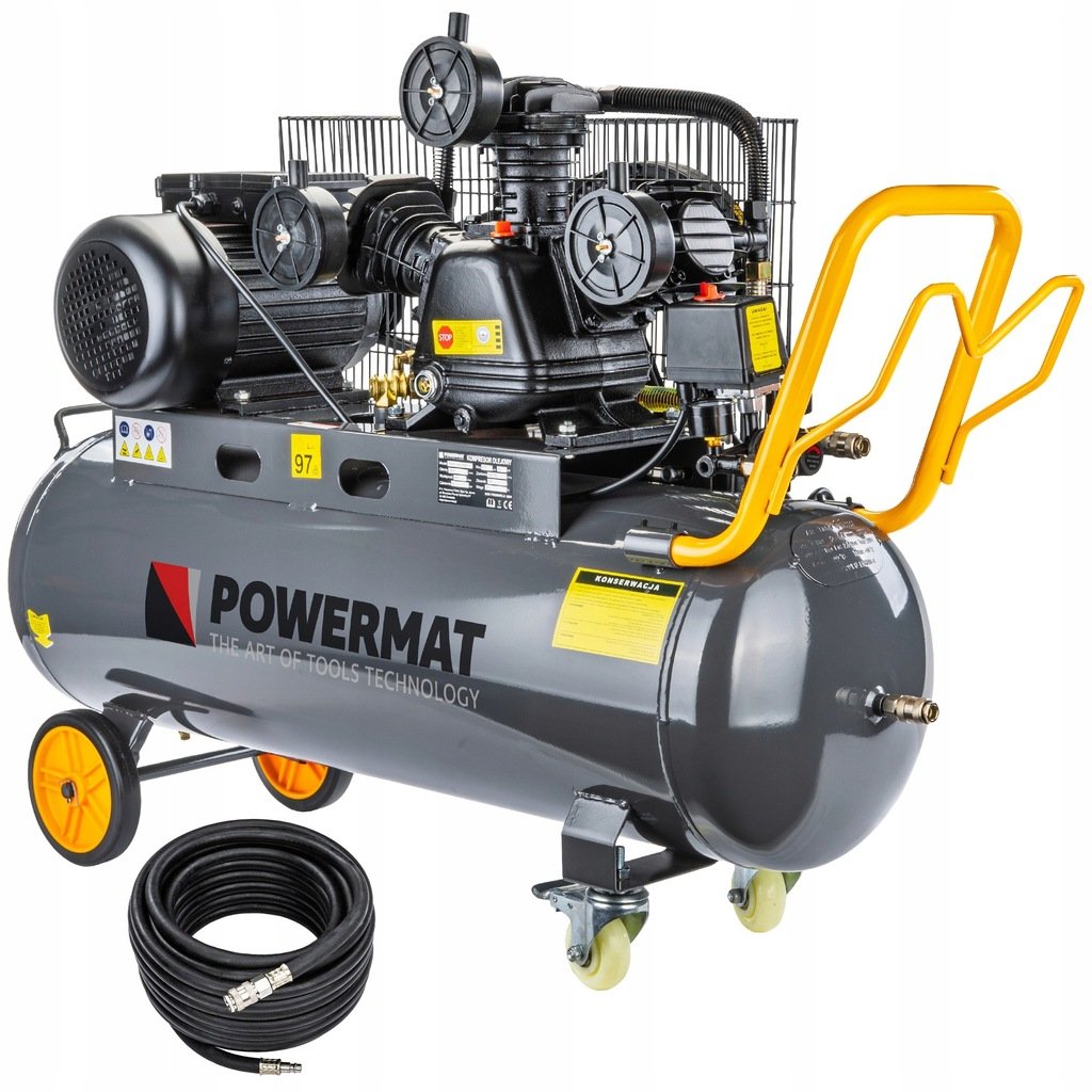 KOMPRESOR OLEJOWY 100L 8 BAR SPRĘŻARKA 230V 650l/min + WĄŻ - Powermat ...