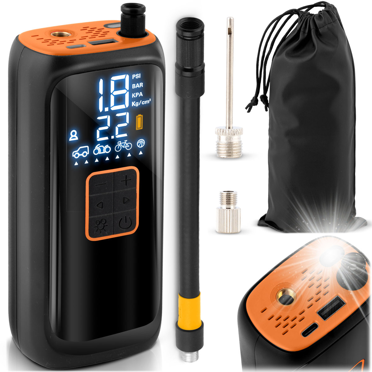 Kompresor samochodowy sprężarka do opon pompka elektryczna rowerowa ...