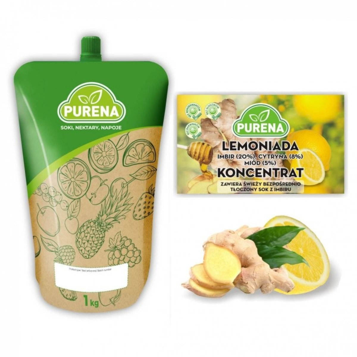 Koncentrat Napój Lemoniada imbir-cytryna-miód PURENA 1kg na 6l - Inna ...