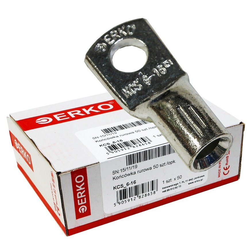 Końcówka oczkowa rurowa KCS CU 16mm M6 50szt ERKO - ERKO | Sklep EMPIK.COM