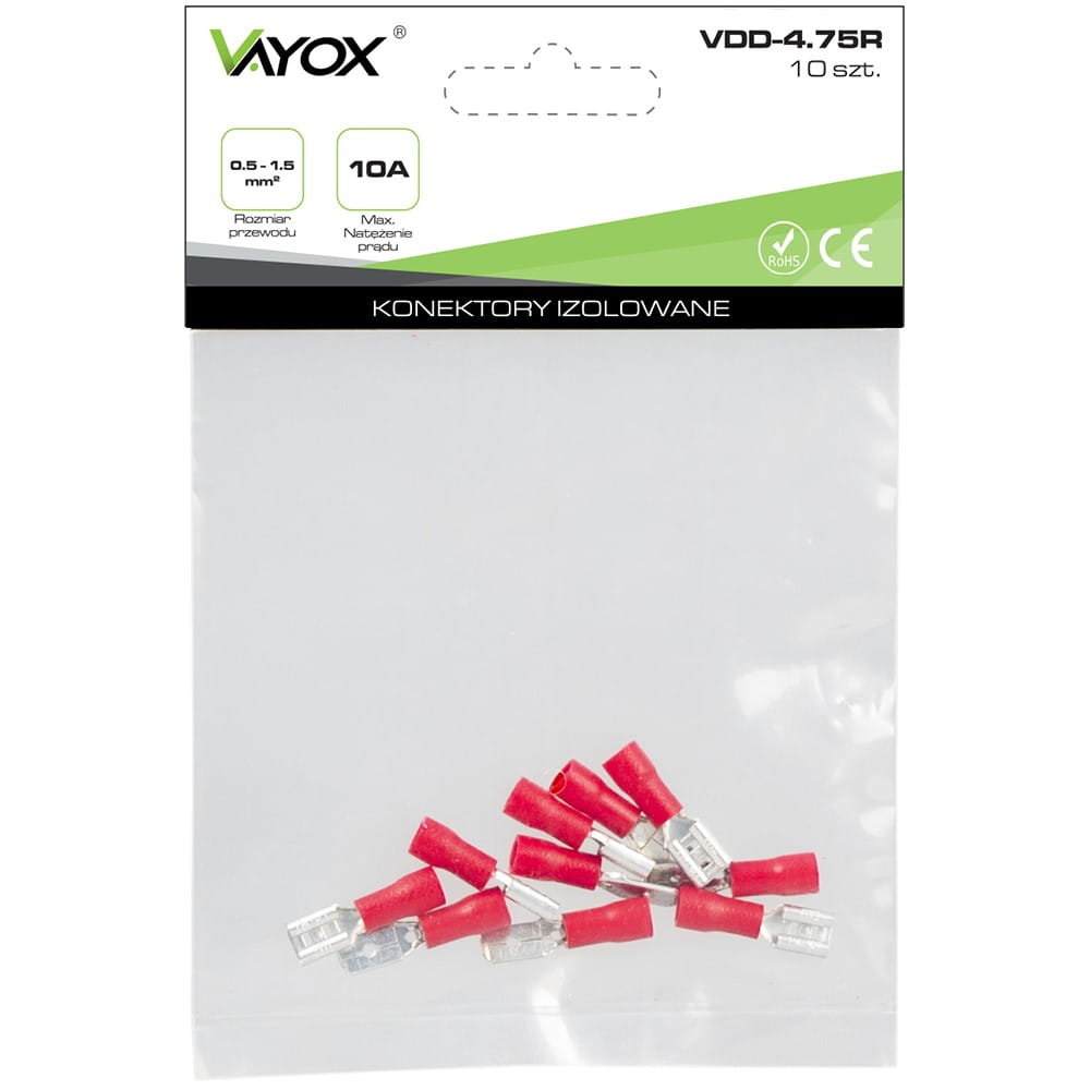 Konektory Izolowane Męskie 5 Szt. + Żeńskie 5 Szt. Czerwone Vdd-4.75R Vayox - VAYOX | Sklep ...